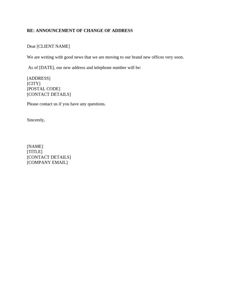 Change of Address Announcement | PDF