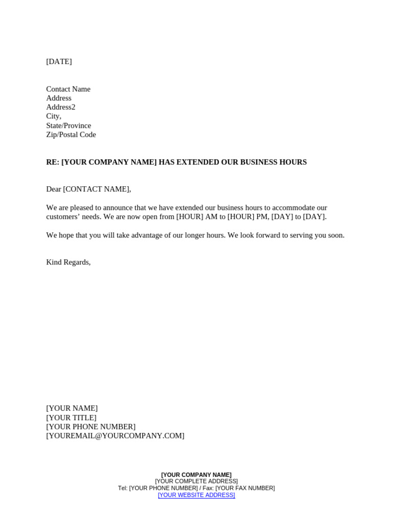 Extended Business Hours Announcement | PDF