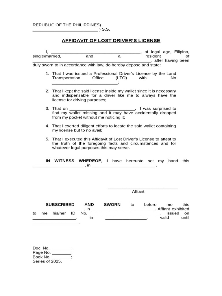 AFF. OF LOSS (License-Template) | PDF