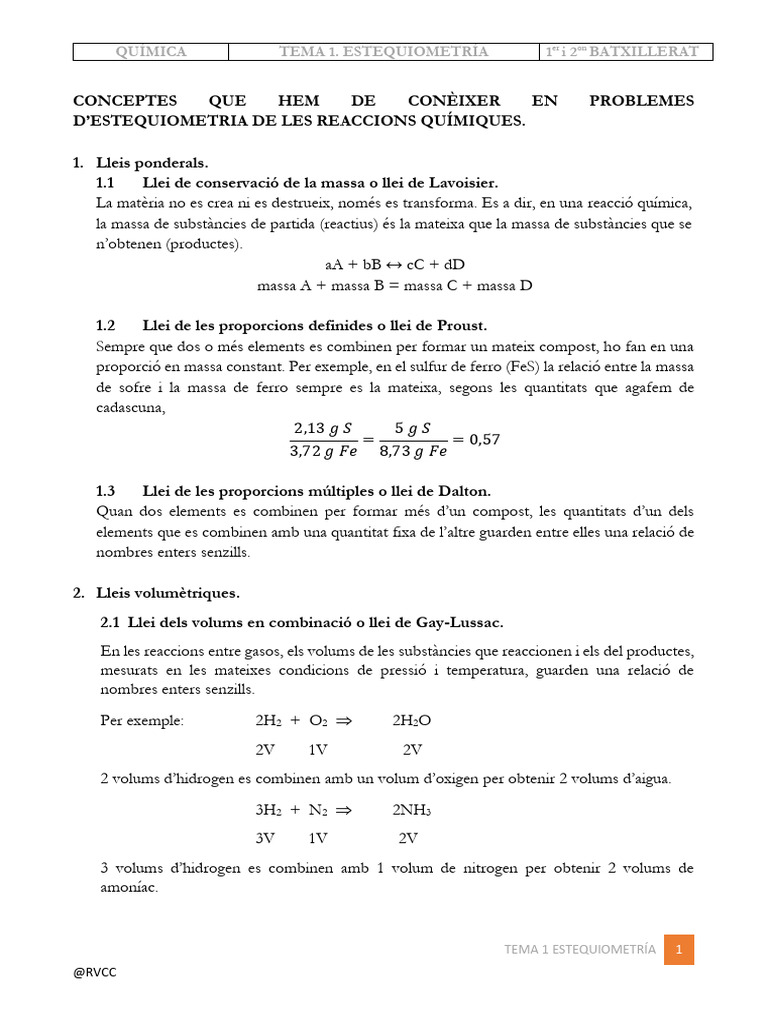 TEMA 1 - Repas Estequiometría | PDF