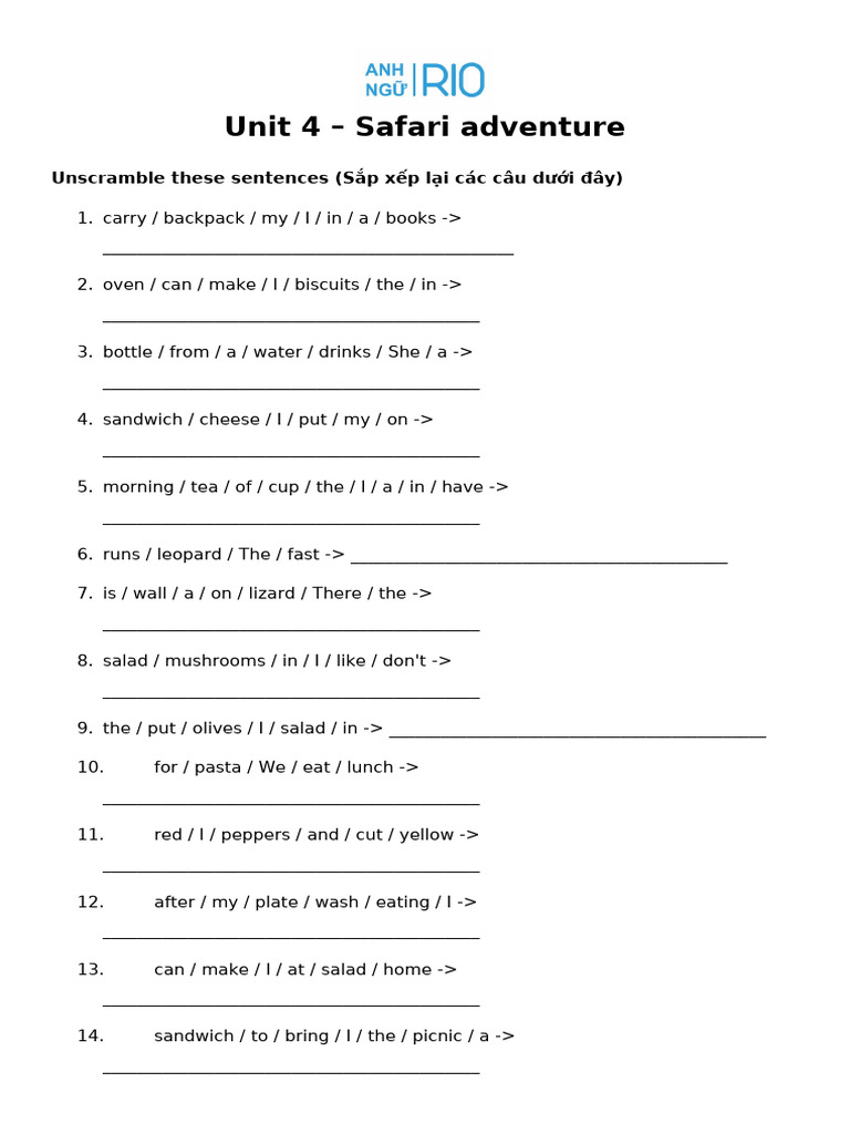 3C - Unit 4 - Safari Adventure - Unscramble Sentences | PDF