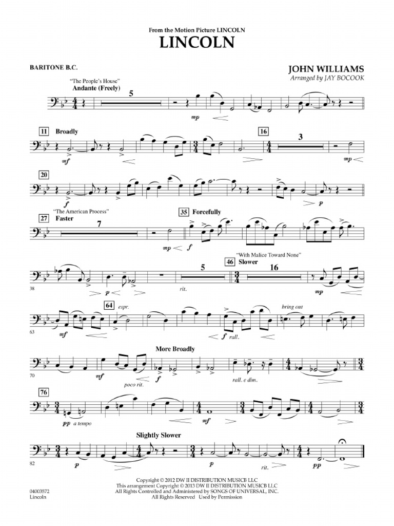 Lincoln (Movie) - John Williams Arr Jay Bocook - Baritone BC | PDF