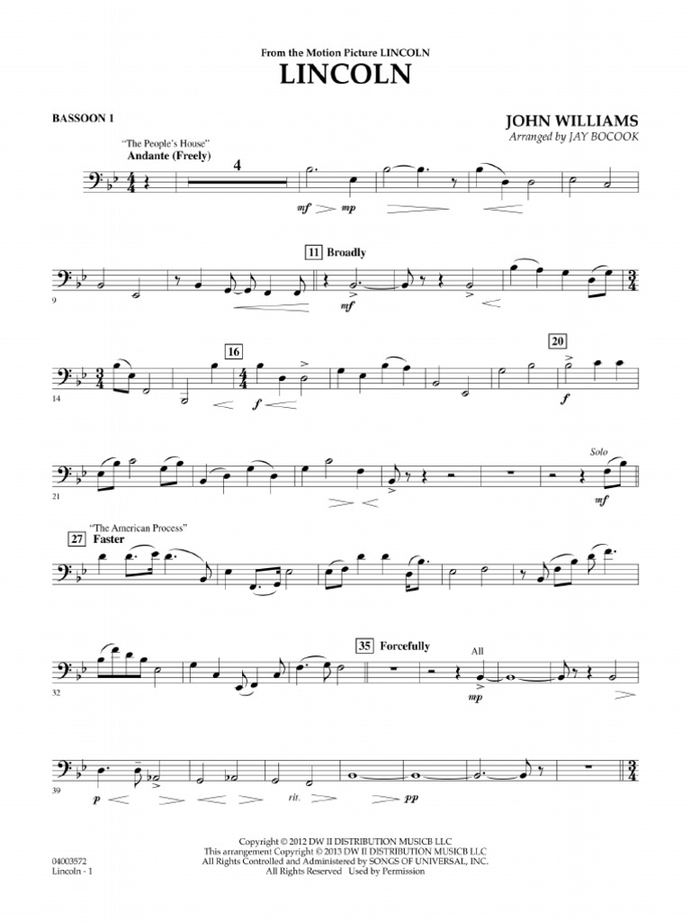 Lincoln (Movie) - John Williams Arr Jay Bocook - Bassoon 1 | PDF