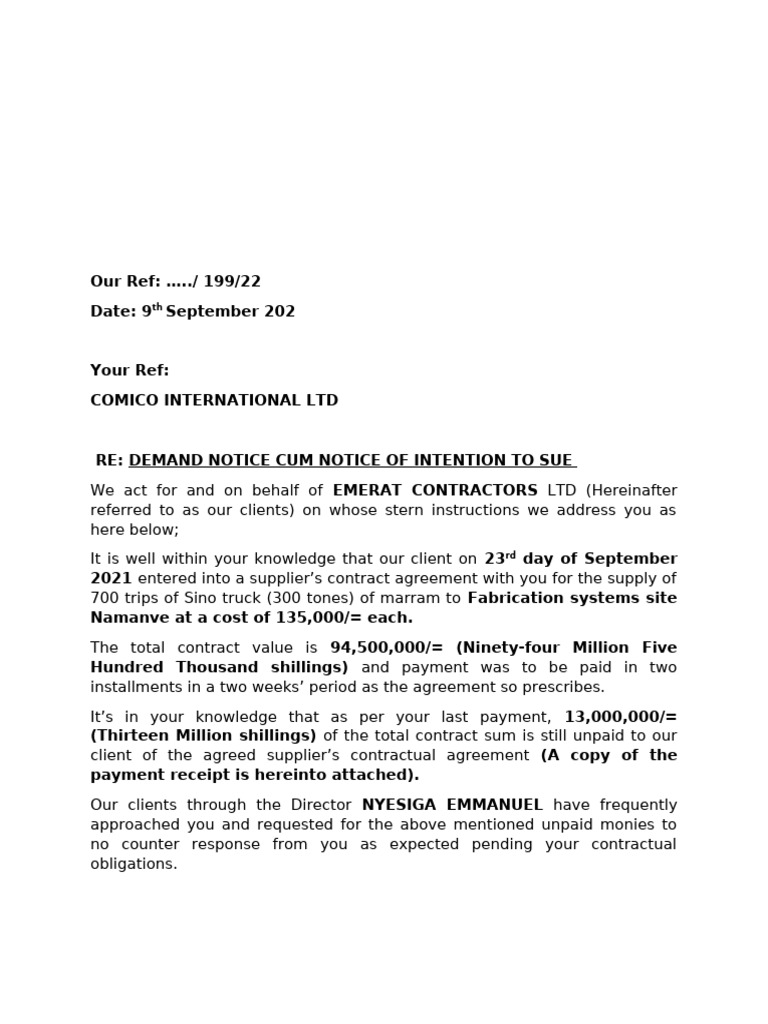 Demand Notice for Unpaid Contract Balance | PDF