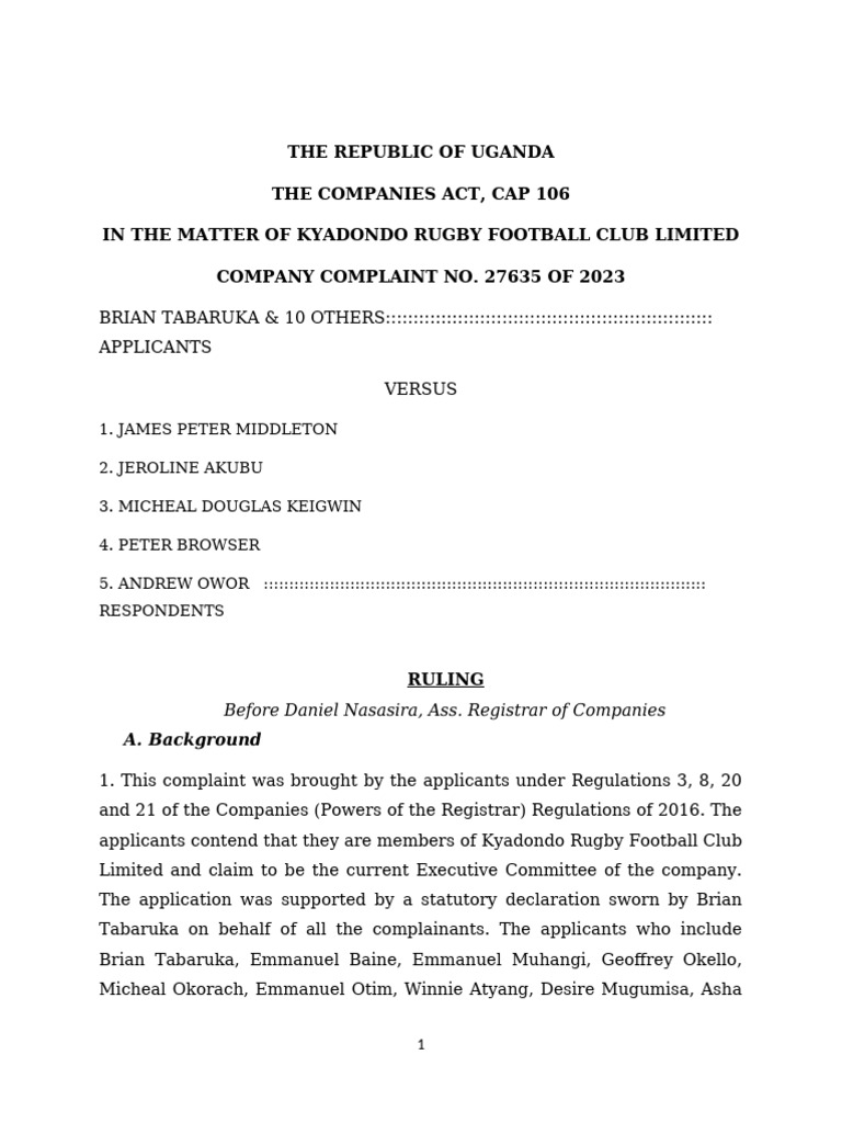 In The Matter of Kyadondo Rugby Football Club Limited 2025 UGRSB 3 (22 ...
