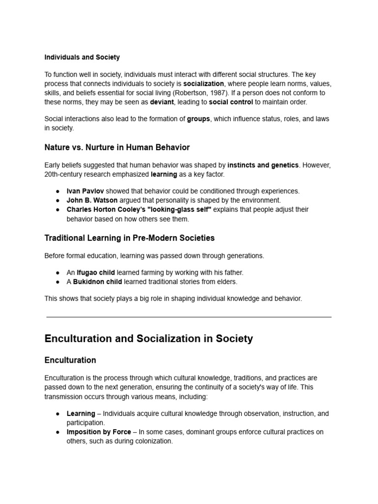 Individuals and Society | PDF | Socialization | Learning