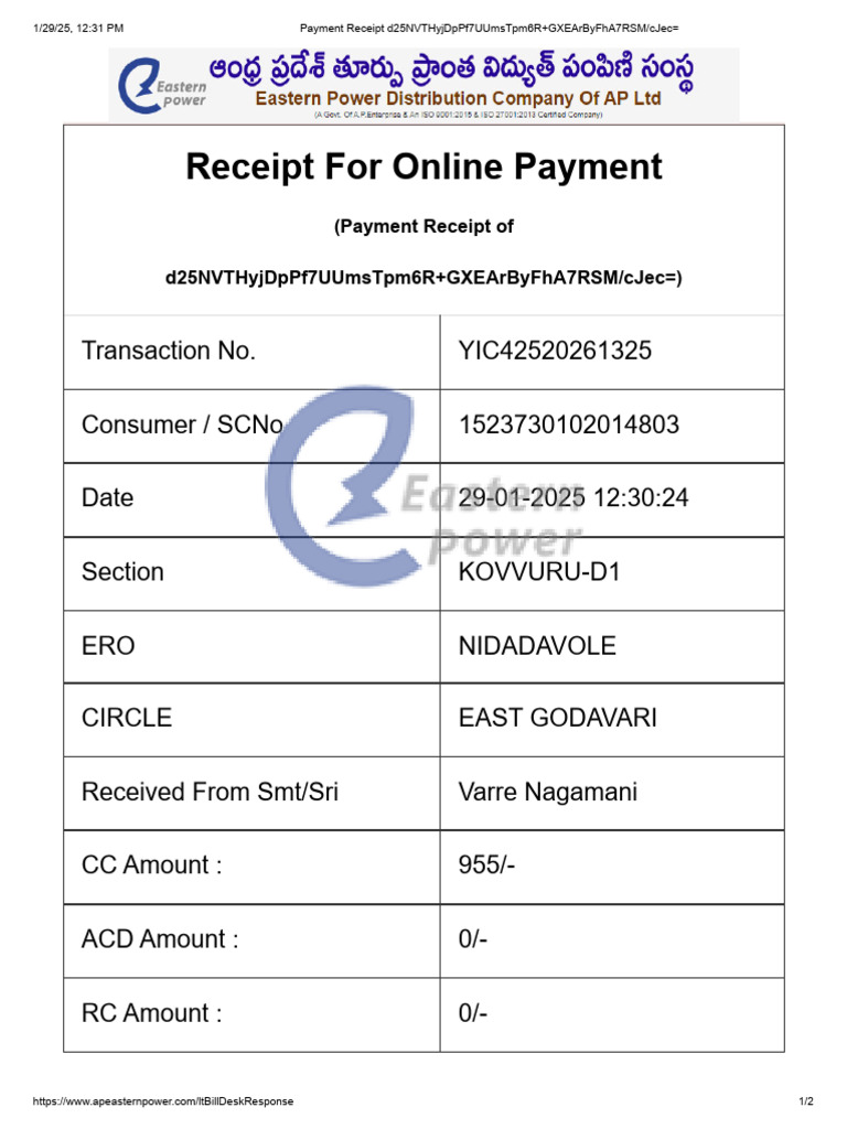 Payment Receipt d25NVTHyjDpPf7UUmsTpm6R+GXEArByFhA7RSM - Cjec | PDF