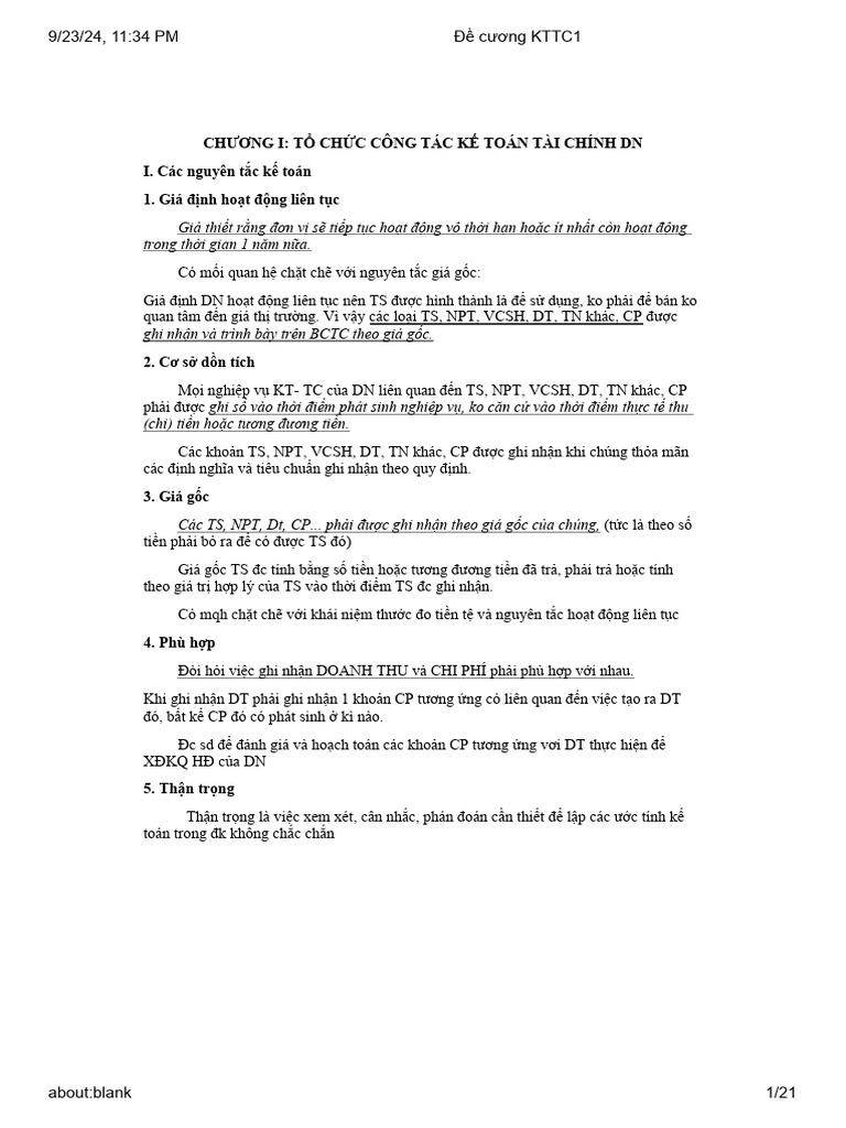 Đề cương KTTC1 | PDF