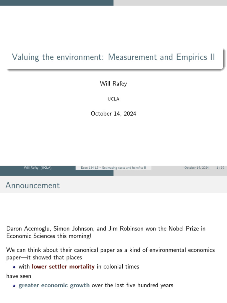 valuing the environment v2 | PDF | Cost–Benefit Analysis | Economic Growth