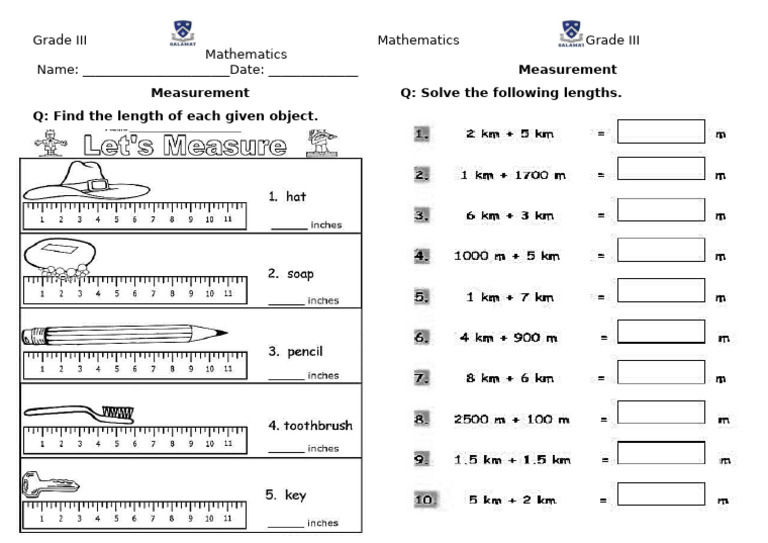 grade 3 measurement length worksheet | PDF