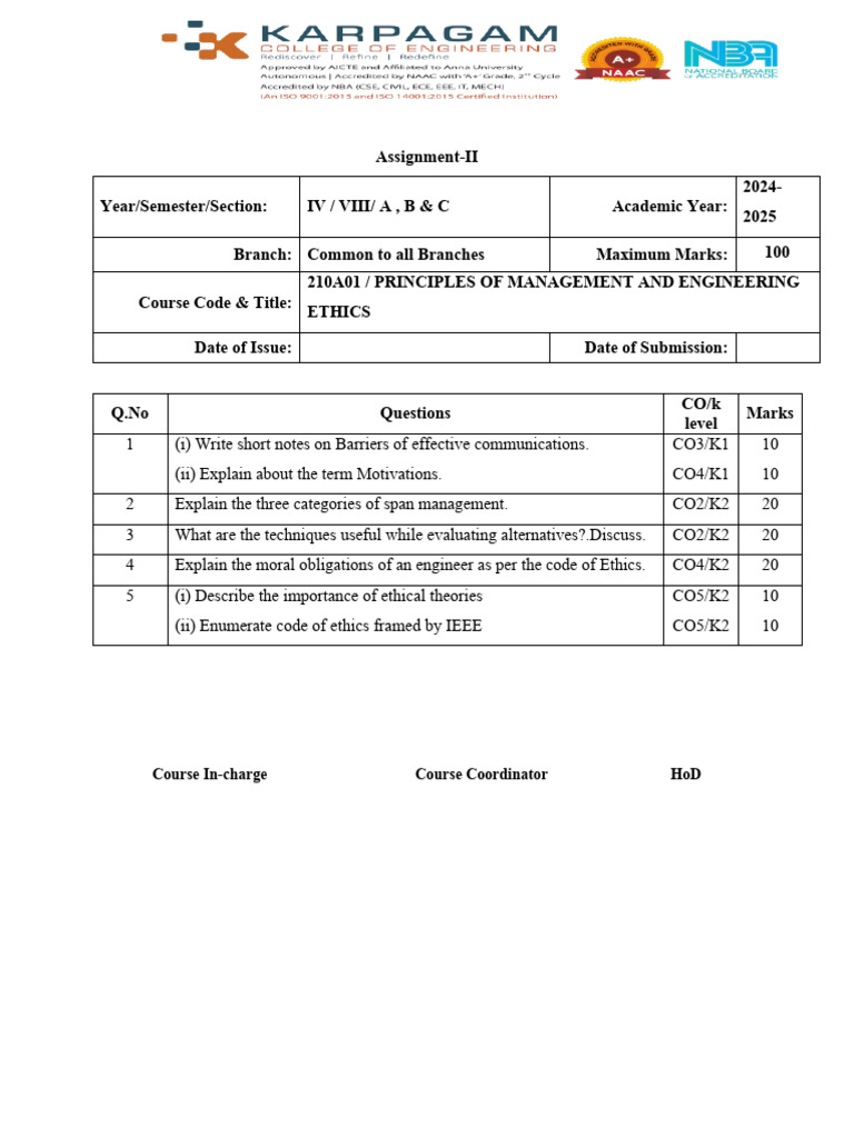POME-ASSIGNMENT-2 Questions | PDF