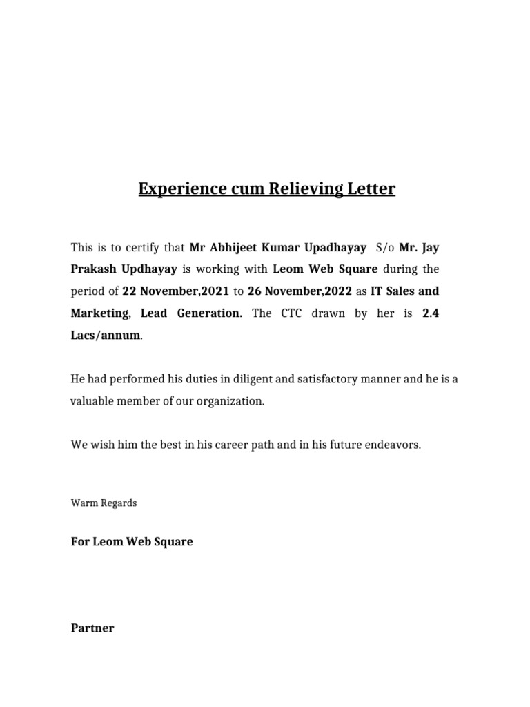 Exp Letter Abhijeet | PDF