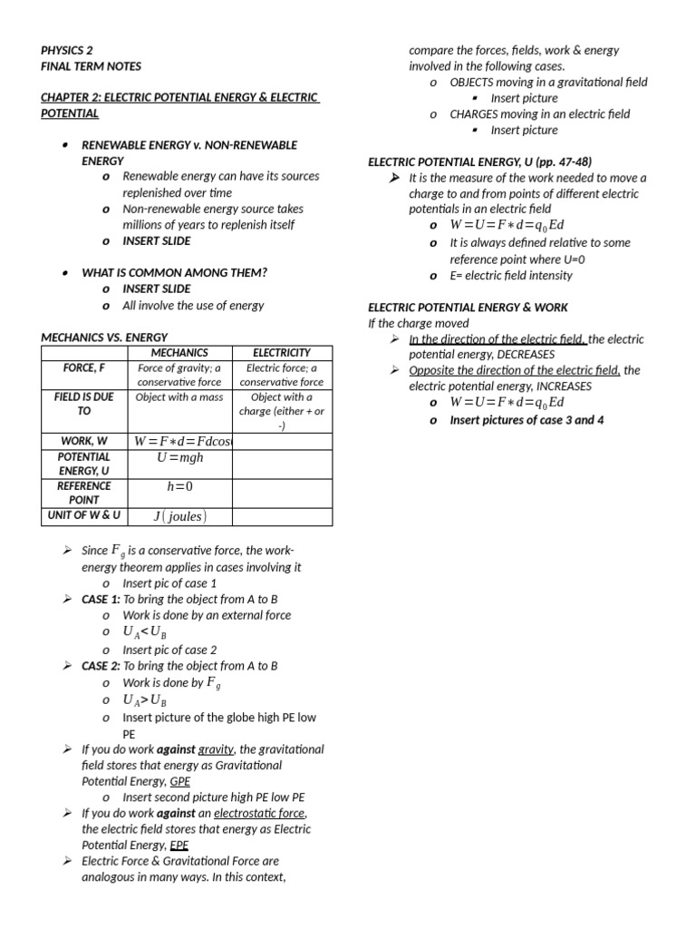 PHYSICS 2 FINAL TERMS | PDF | Potential Energy | Force