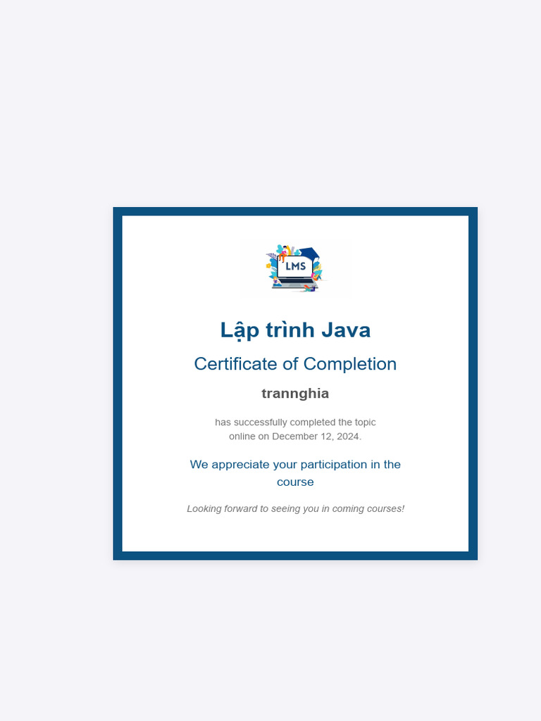 Java Programming Certificate | PDF