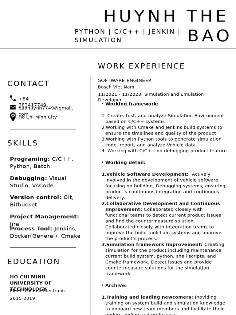 Black and White Simple Visual Artist Resume | PDF | Simulation | Computer Programming