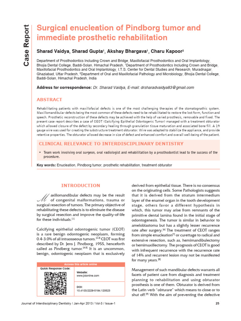 Enucleation and Prosthetic Rehab of CEOT | PDF | Prosthodontics | Oral ...