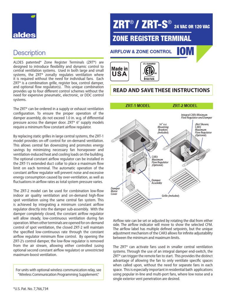 ZRT ZRT-S 24-120VAC IOMwithCAR3 IOM | PDF | Duct (Flow) | Ventilation ...