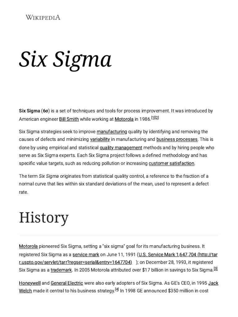 Six Sigma - Wikipedia | PDF | Six Sigma | Standard Deviation