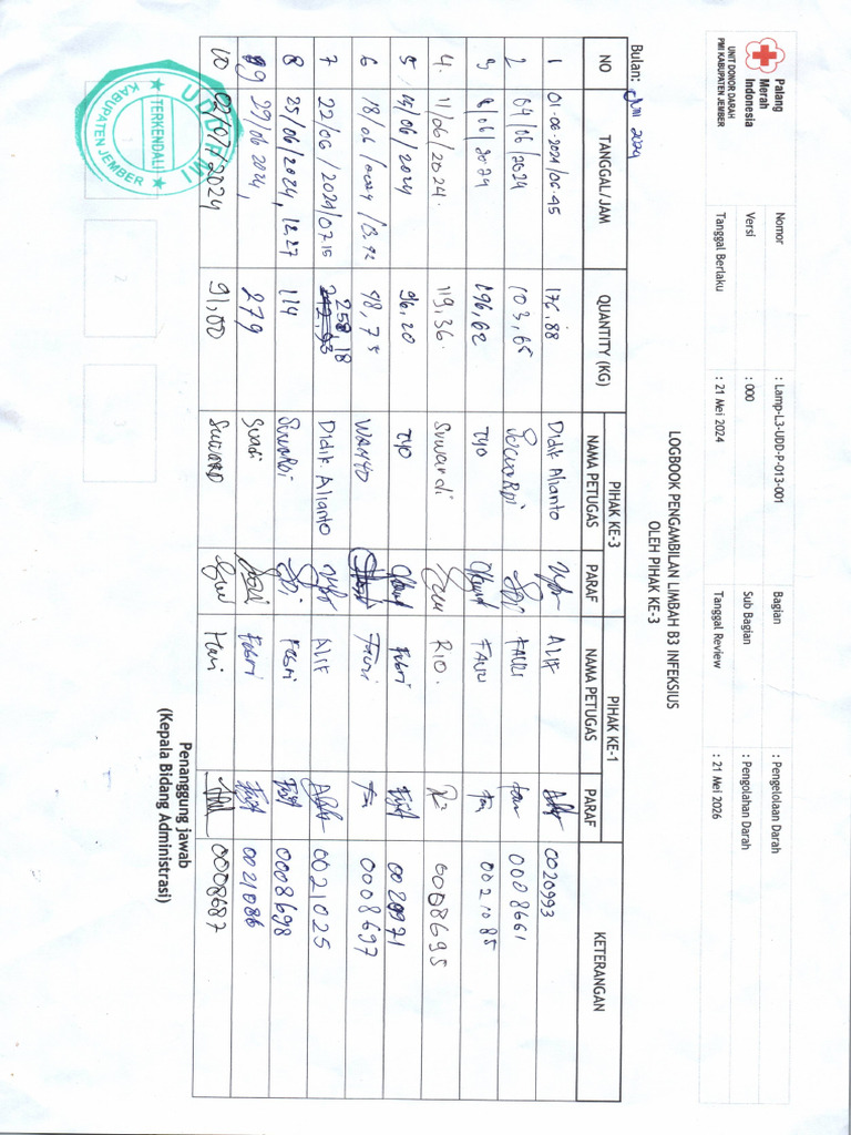 4.6. EP. 3 (2) Logbook Pengambilan Limbah Infeksius Juni | PDF