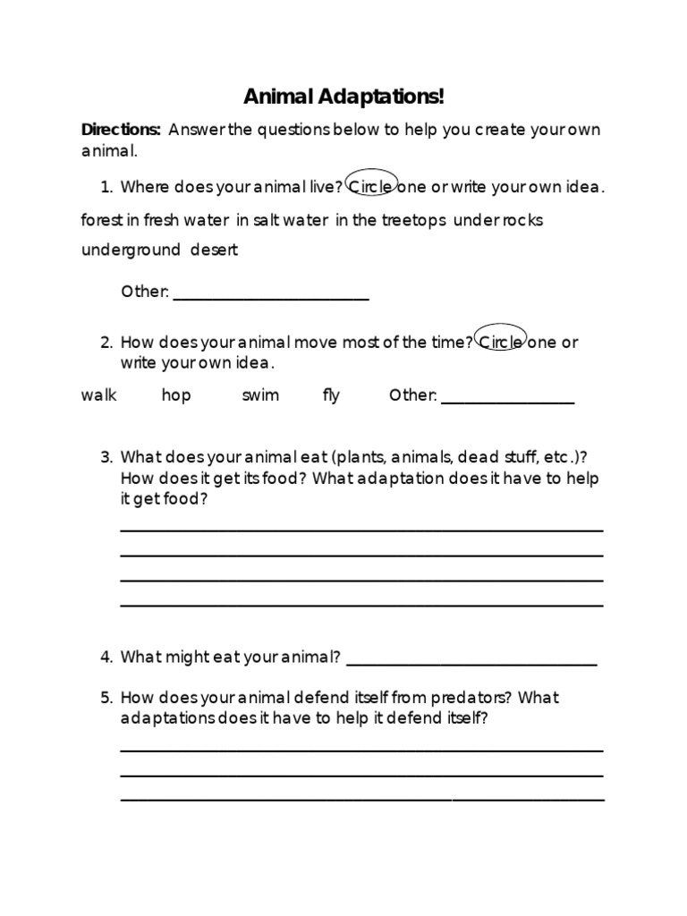 animal adaptation worksheet | PDF