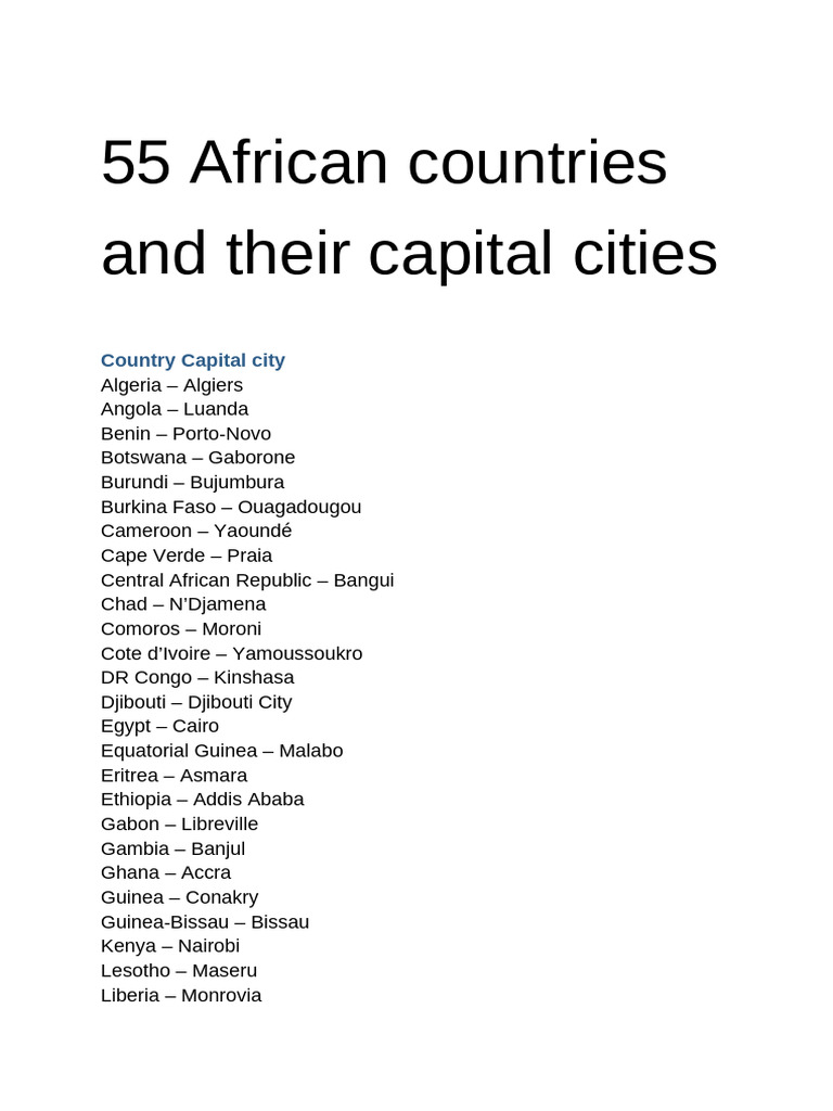 Week 2 List of African Countries and Their Capitals | PDF