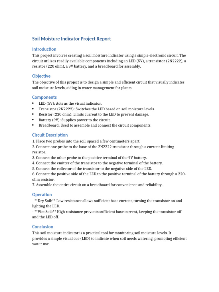 Soil Moisture Indicator Project Report | PDF