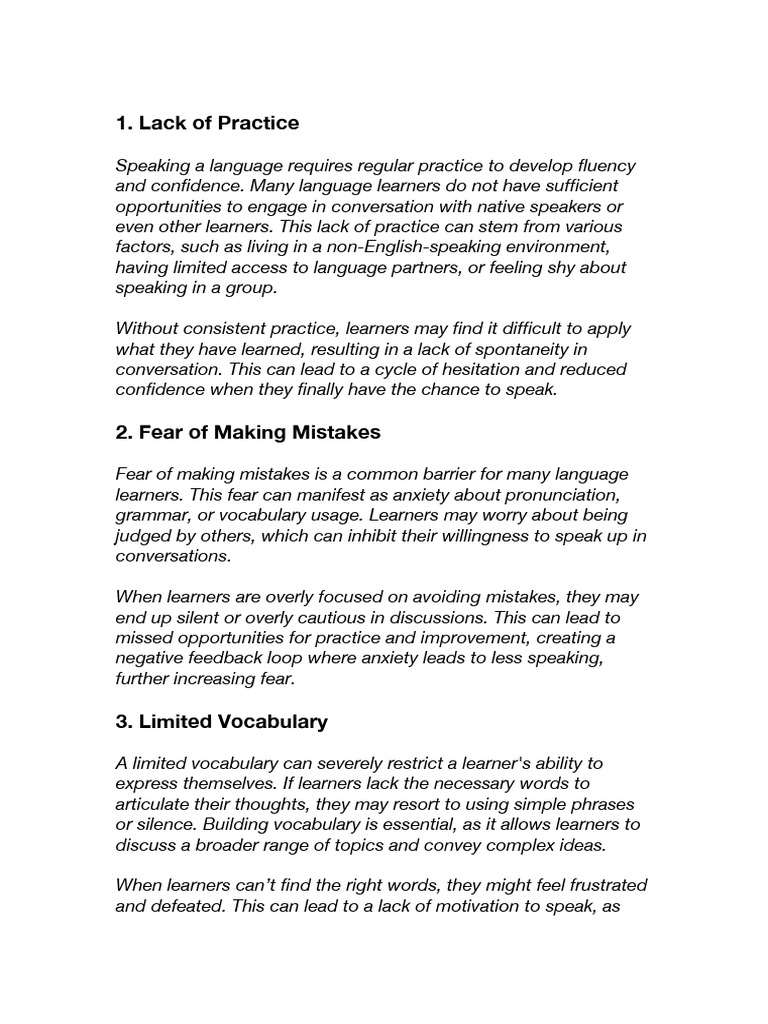 6 Key Reasons Why Language Learners Struggle To Speak | PDF ...