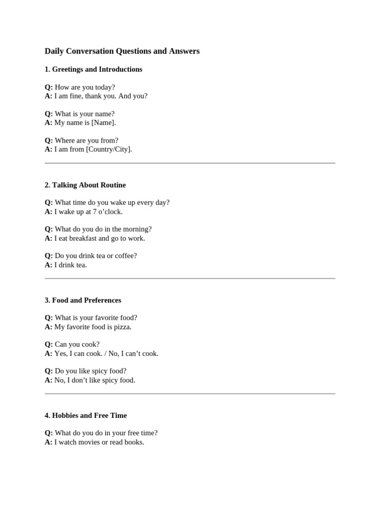Daily Conversation Questions and Answers | PDF | Cooking | Foods