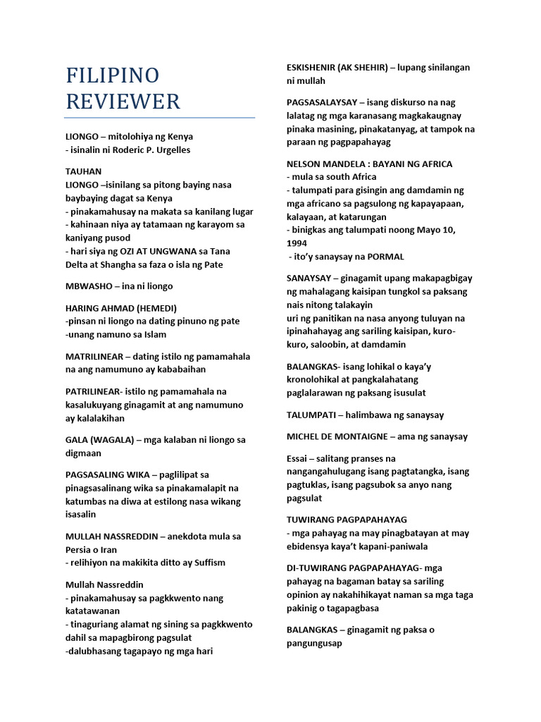 Filipino Reviewer | PDF