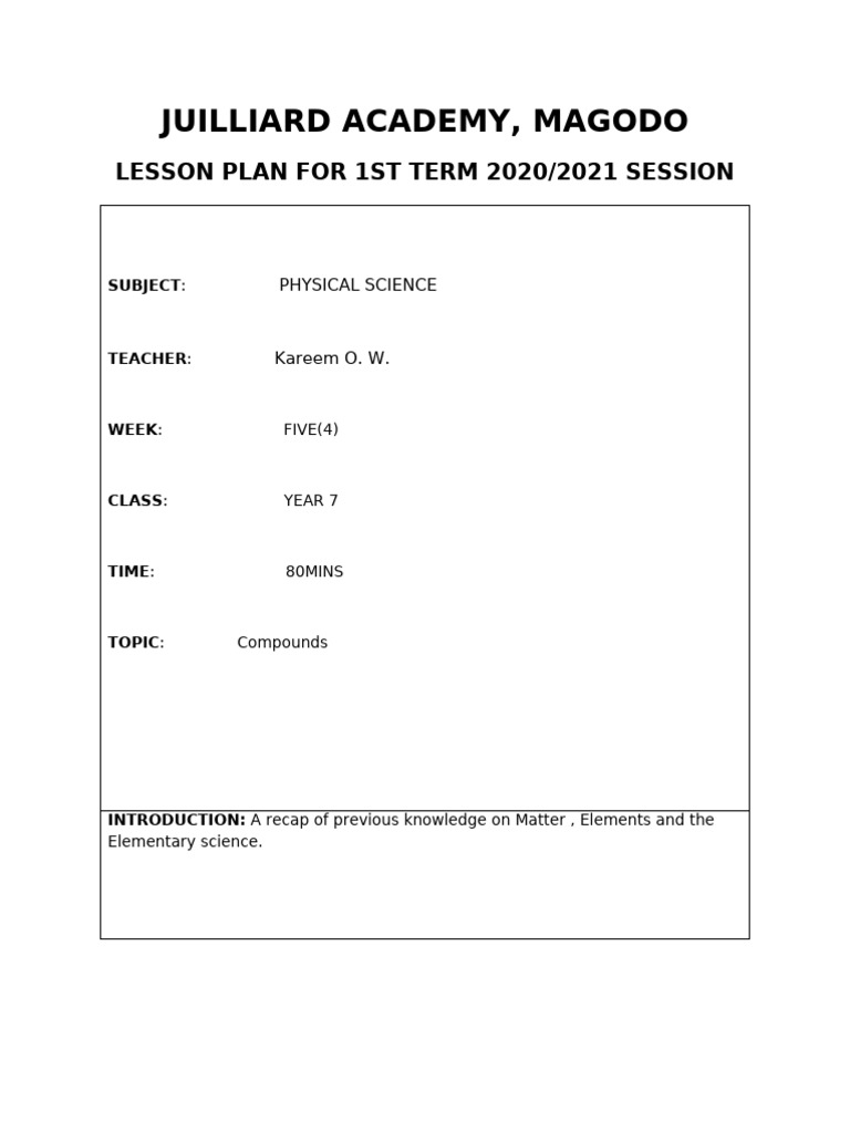 GRADE 7 PLAN | PDF | Chemical Compounds | Mixture