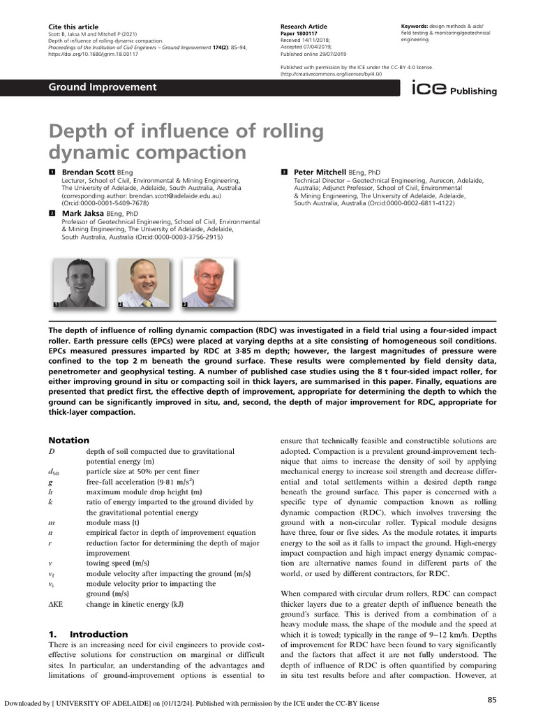 Depth of Influence of Rolling Dynamic Co | PDF | Soil | Natural Materials