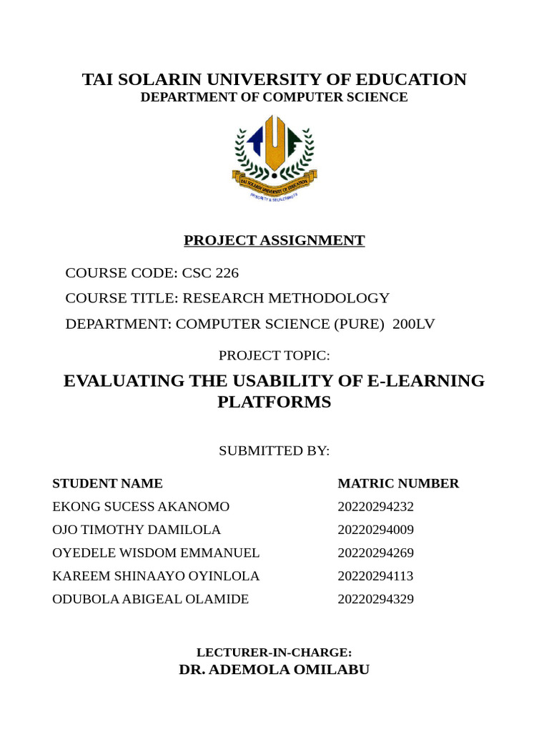 CSC 226 Project Assignment | PDF | Usability | Educational Technology