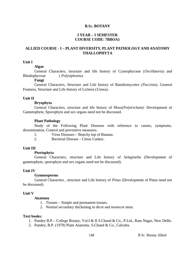 B.Sc. Botany: Plant Diversity & Pathology | PDF | Botany | Cell (Biology)