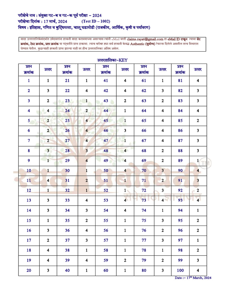 Test - 2 - (Pre) 2024e) - Answerkey | PDF