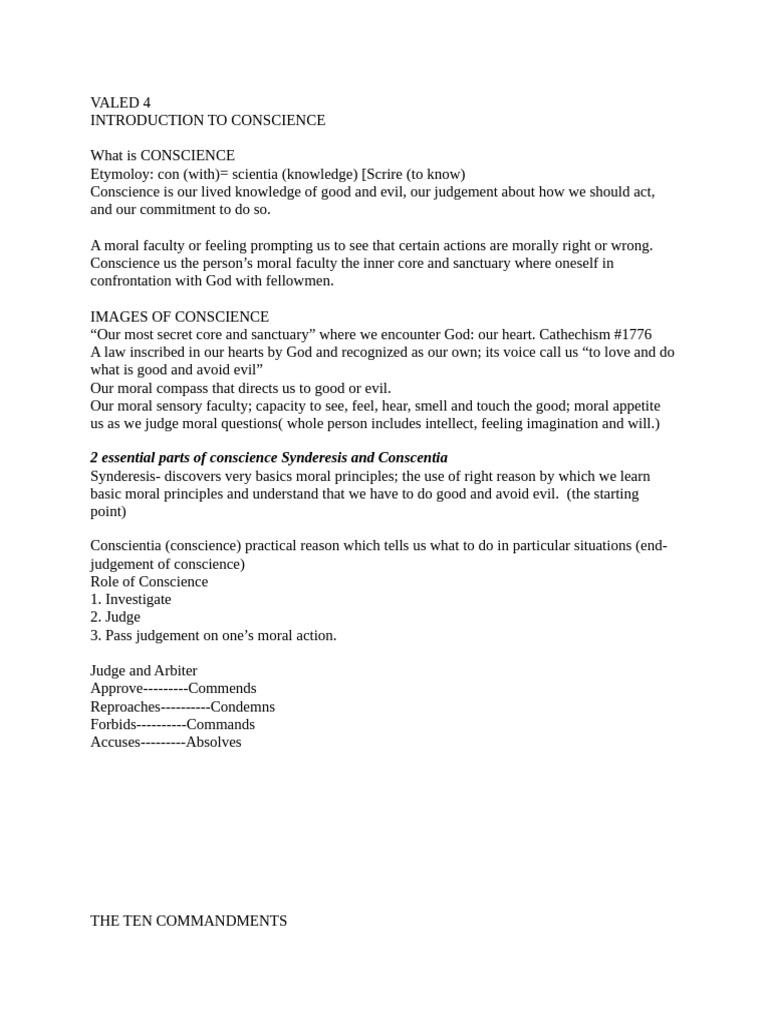 Valed 4 Conscience Hand Out | PDF | Conscience | Epistle To The Romans