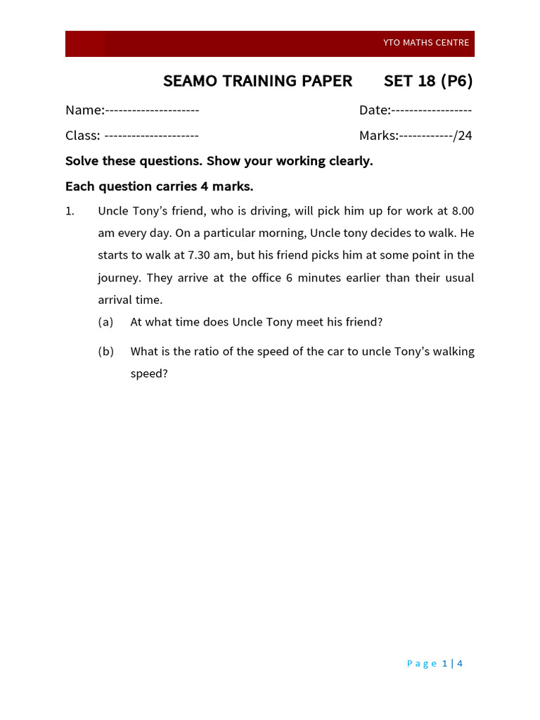 Seamo Training Paper P6 Set 18 | PDF