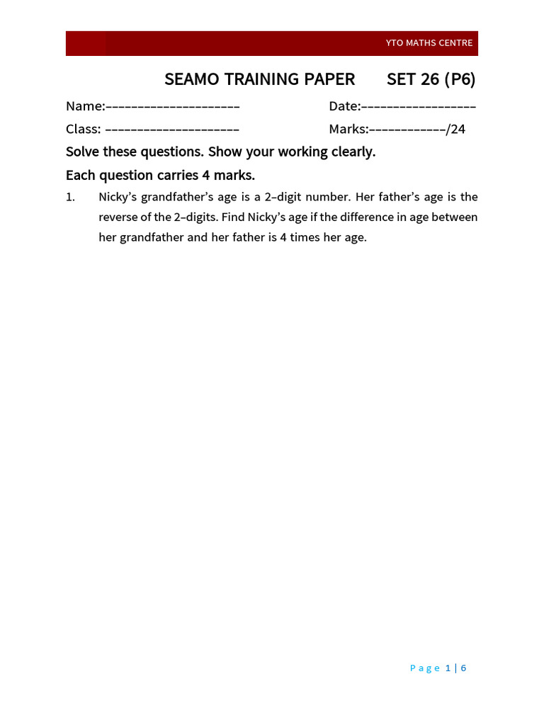 Seamo Training Paper P6 Week 26 | PDF | Mathematics