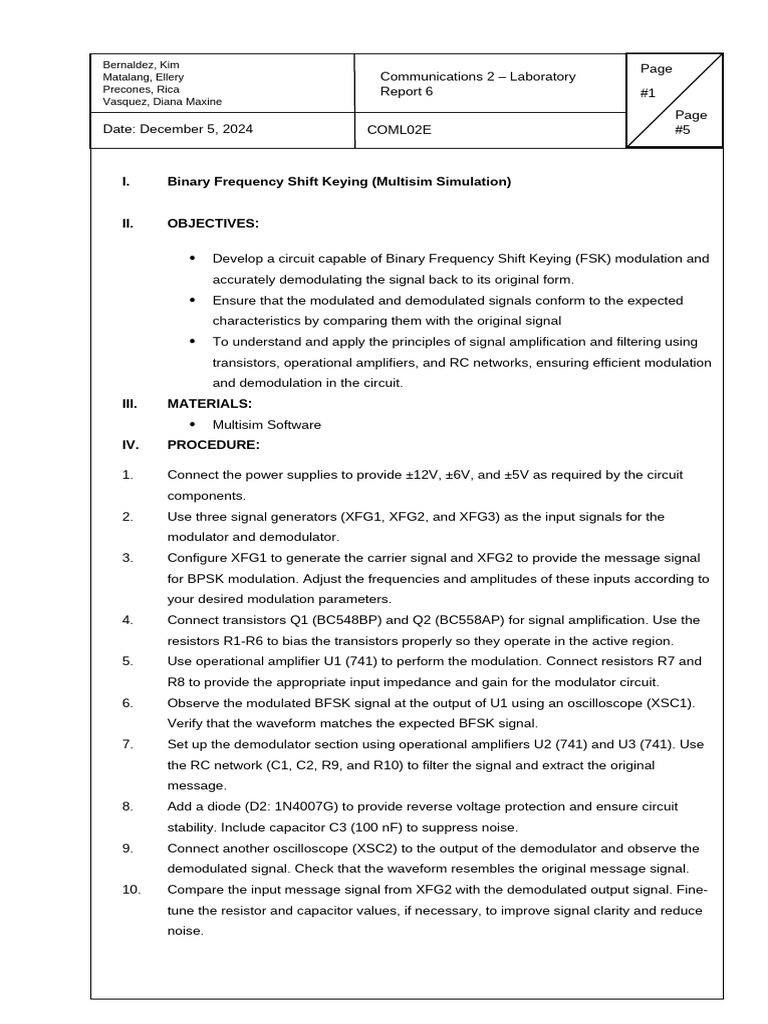 COML02E LaboratoryReport7 Bernaldez-Matalang-Precones-Vasquez ECE301 | PDF | Modulation | Amplifier