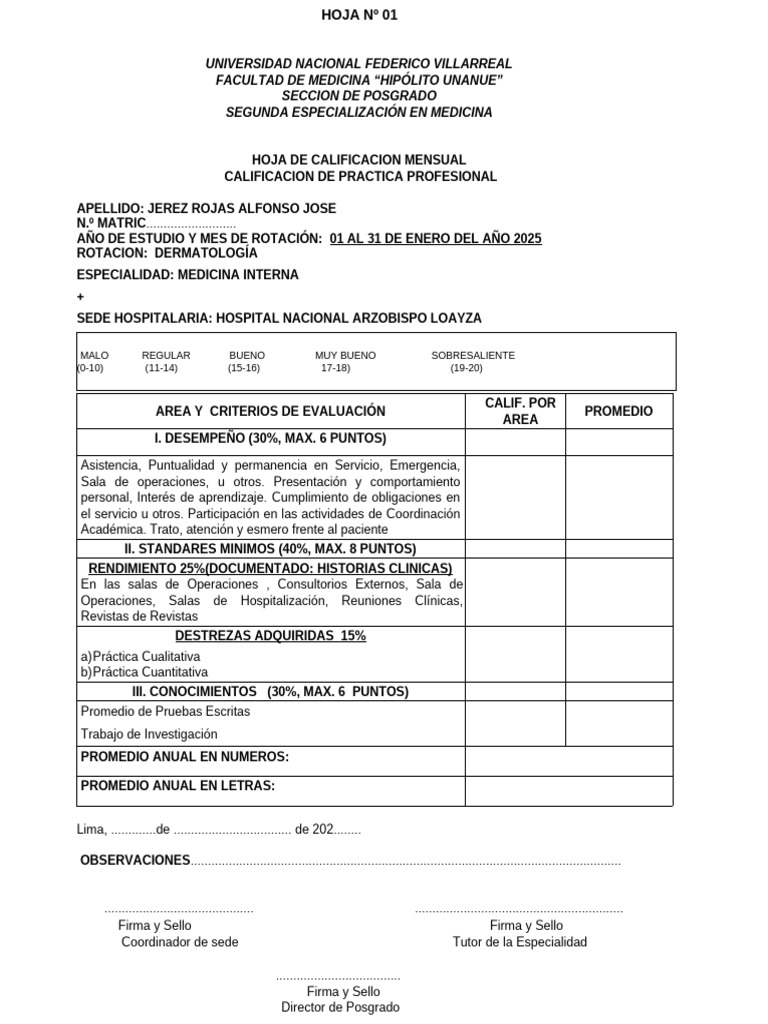 Calificaciones Mensuales Medicina Interna Pdf Hospital Historial