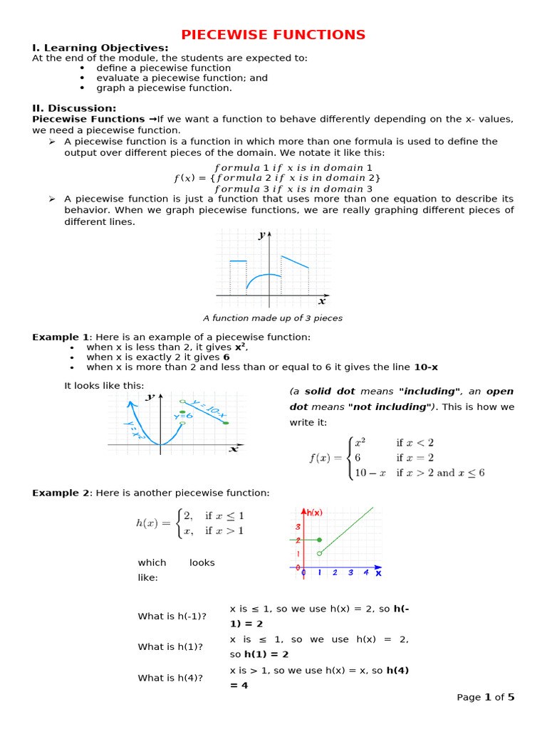 Understanding Piecewise Functions | PDF | Function (Mathematics) | Mathematical Logic