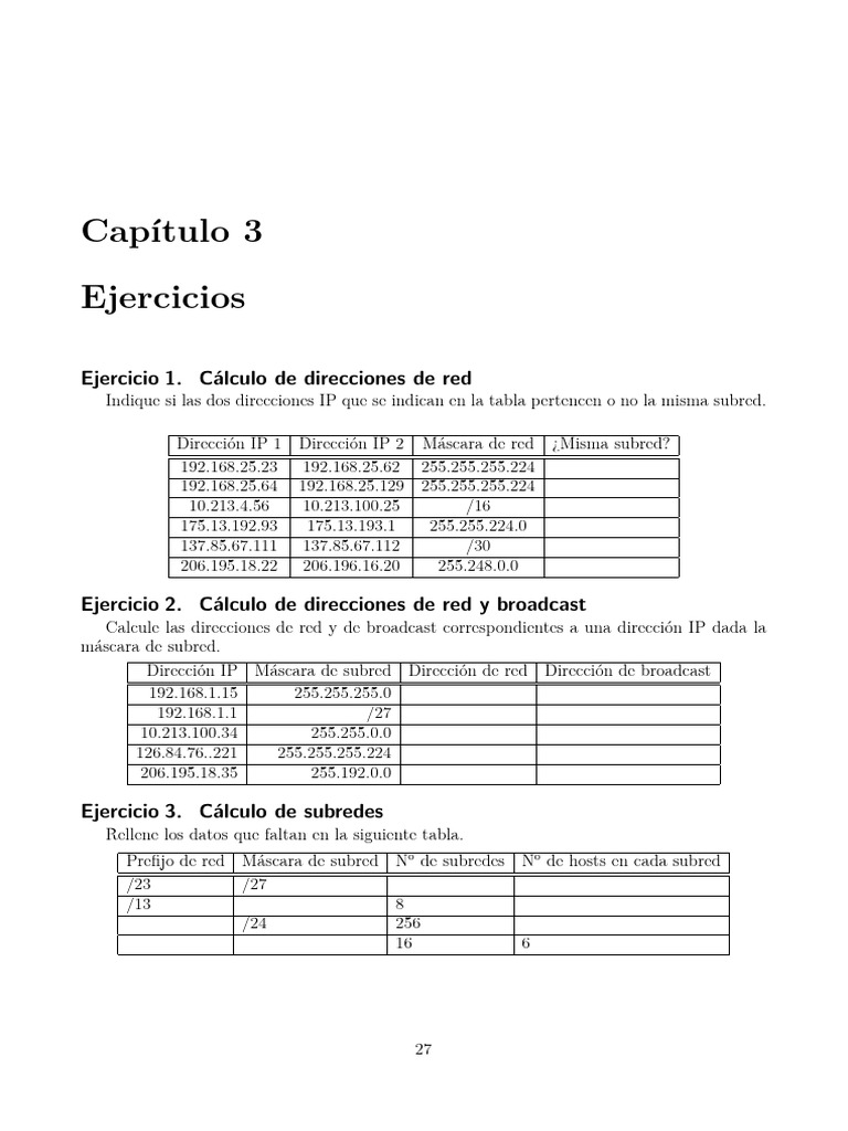 Ejercicios Guia Sobre Direccionamiento IP Subredes y Enrutamiento | PDF | Dirección IP ...