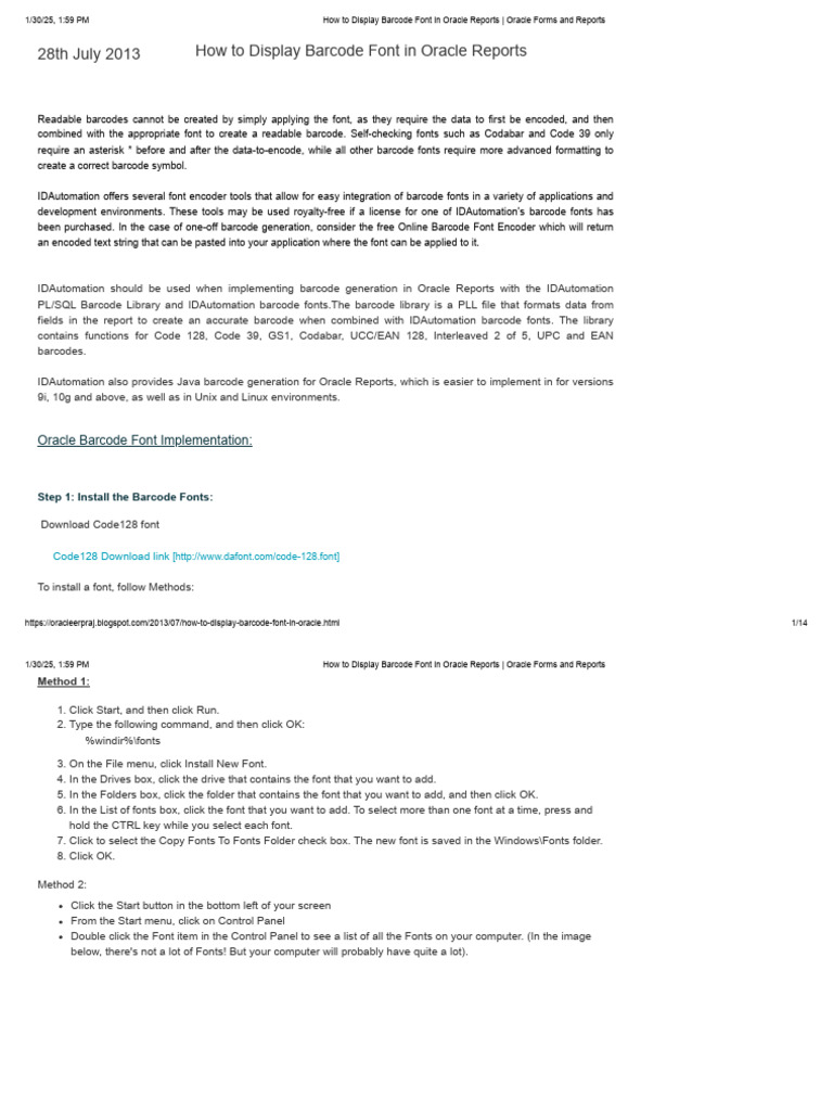 Display Barcode Fonts in Oracle Reports | PDF | Computing | Software