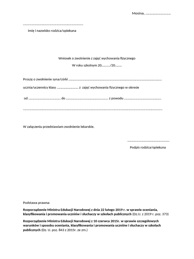 Wniosek o Zwolnienie Z WF | PDF