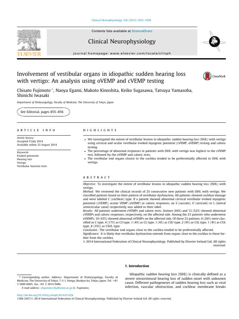 Involvement of vestibular organs in idiopathic sudden hearing loss ...