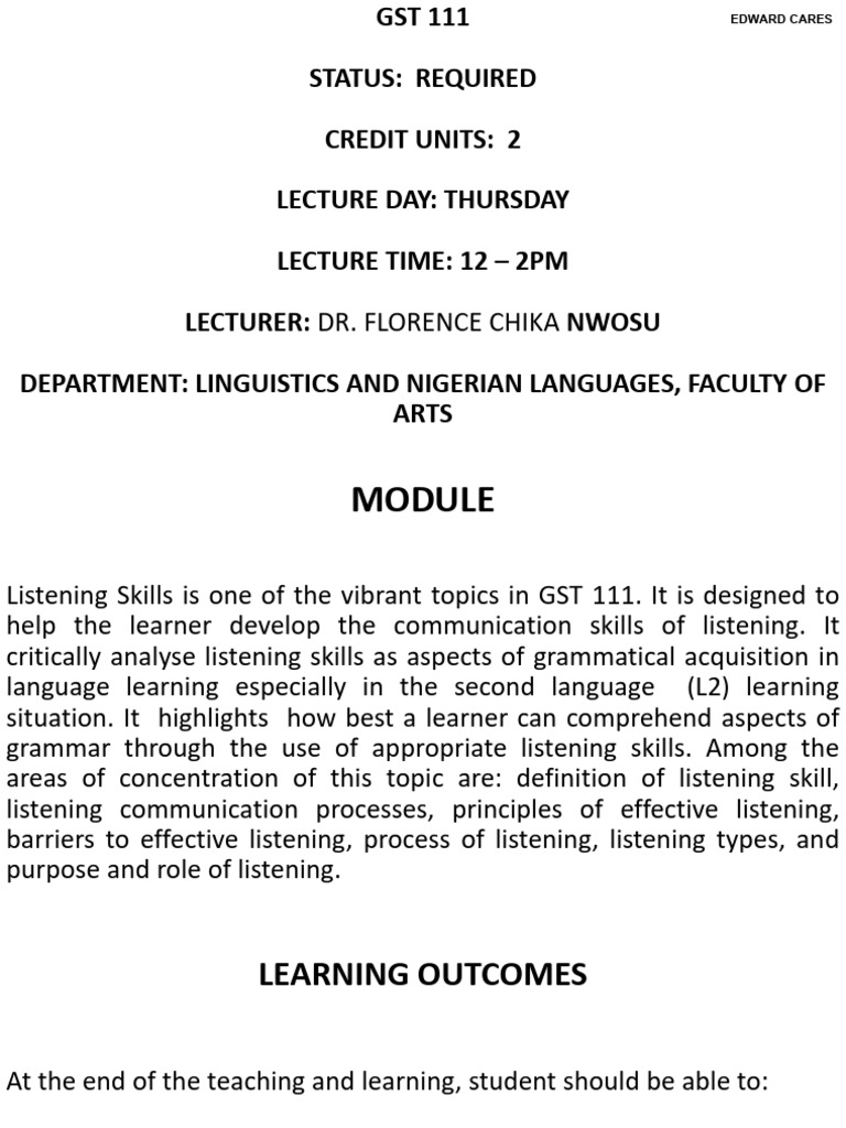 GST111 Lecture Note-1 | PDF | Stress (Linguistics) | English Language