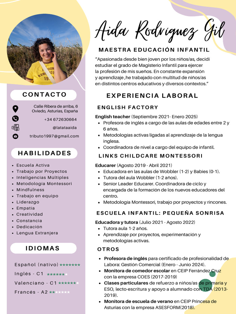 Aida Rodríguez CV | PDF | Educación primaria | Aprendizaje