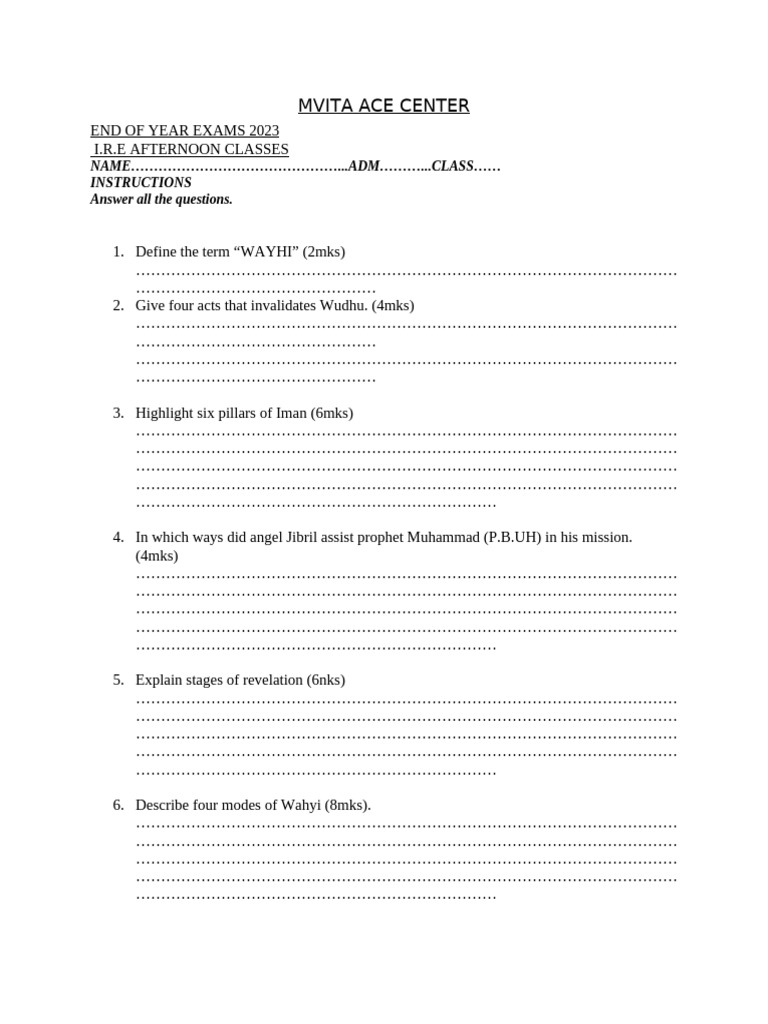 IRE FORM 12 TERM 3 | PDF | Monotheistic Religions | Islamic Ethics