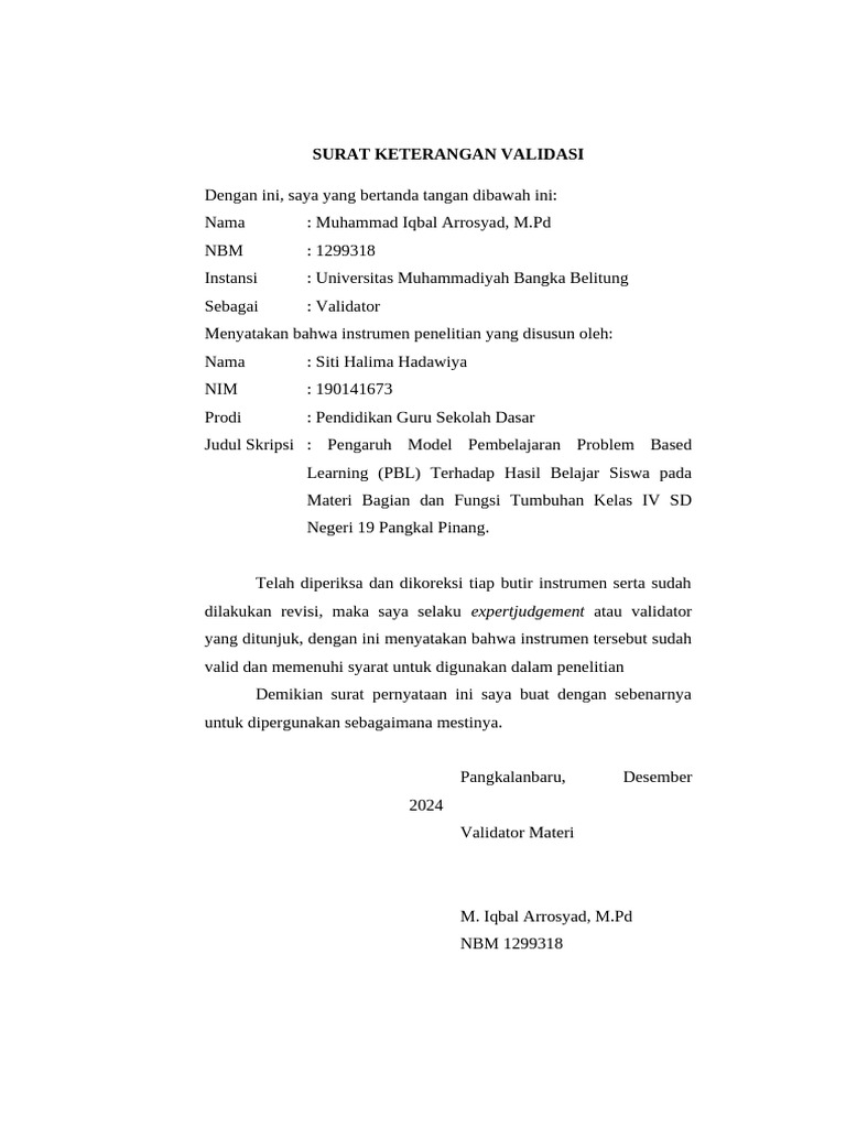 (Surat Keterangan Validasi) - 1 | PDF