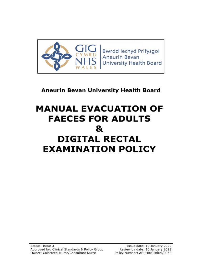 FOI 22-237 Attachment 1 - Manual Evacuation of Faeces For Adults Digital Rectal Exmination ...