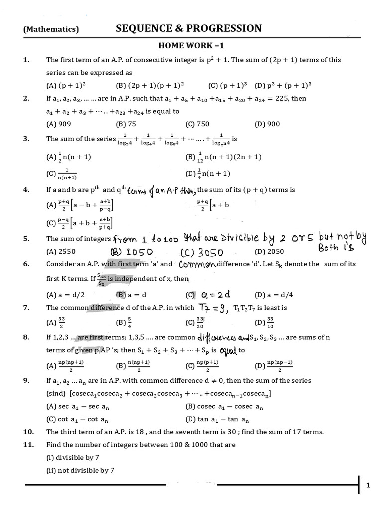 Sequence and Series HW - 250125 - 154332 | PDF | Arithmetic | Numbers